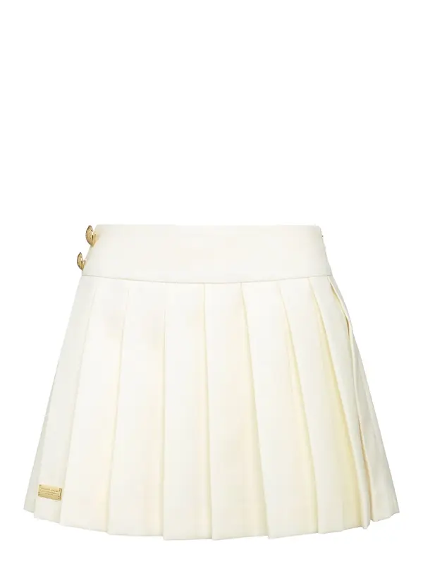 Philipp Plein Wool Plissé Skirt - White