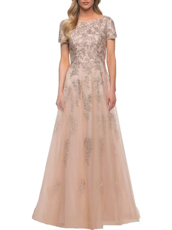 LABOMME A-line Gown With Metallic Appliques - Nude