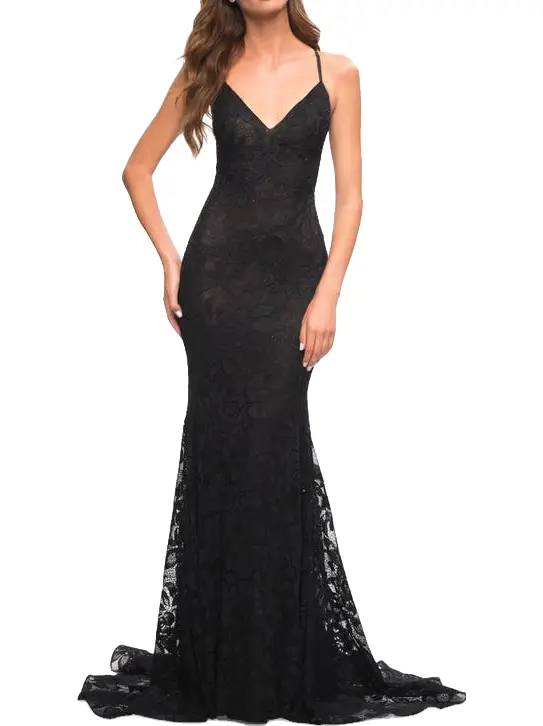 LABOMME Mermaid Lace Gown With Low Back - Black