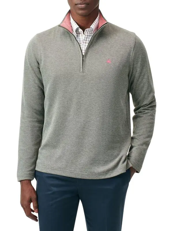Brooks Brothers Heathered Piqué Half Zip Pullover - Army Green