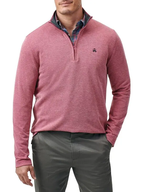Brooks Brothers Heathered Piqué Half Zip Pullover - Pink