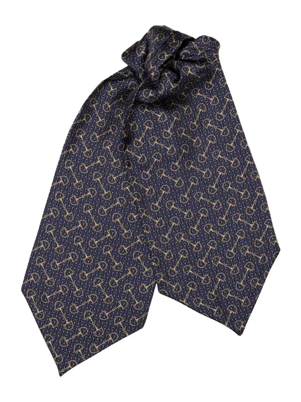 ELIZABETTA Derby Silk Ascot Cravat Tie - Navy Blue
