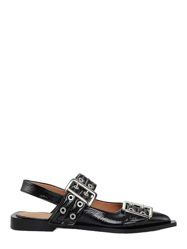 GANNI Buckled Slingback Ballerina Flats - Black