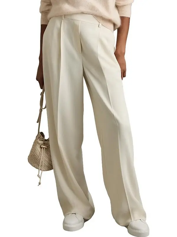 REISS Eden Wide Leg Trousers - Cream
