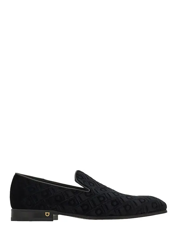 FERRAGAMO Berry Tex Velvet Loafers - Black