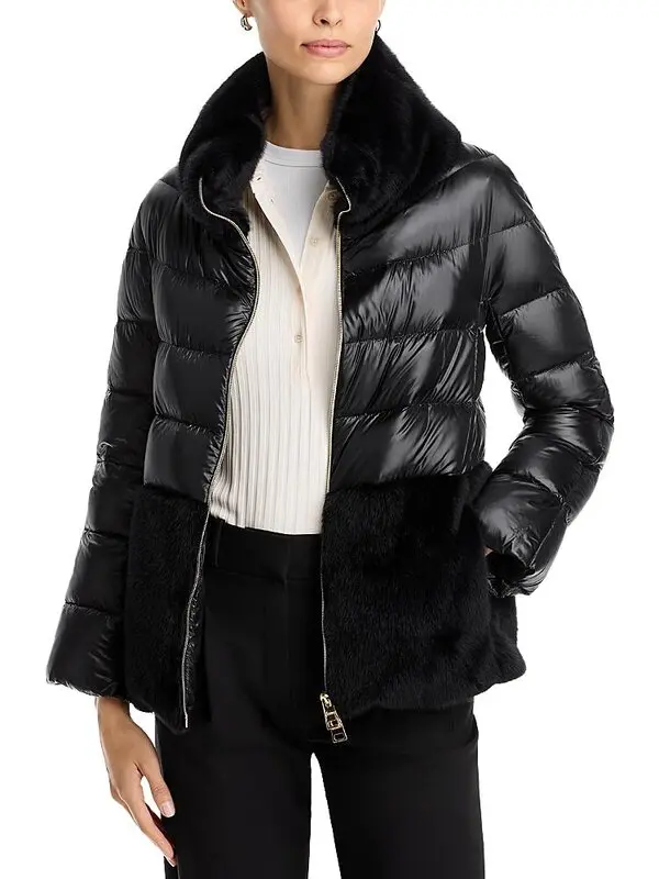 Herno Quilted Coat With Faux Fur Trim - Black