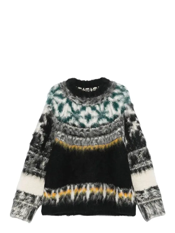 Sacai Pattern Intarsia-knit Hoodie - Black