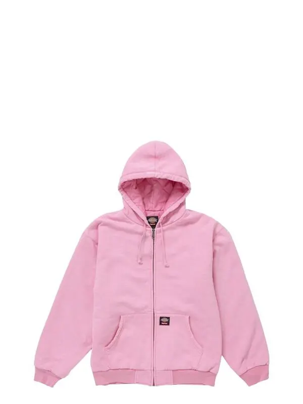 Supreme Dickies Quilted Lined Zip Up Hooded Sweatshirt - Pink