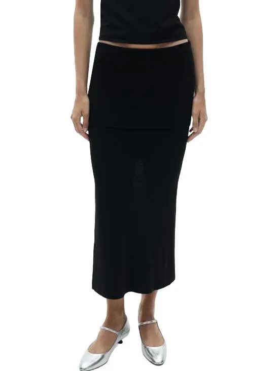 Mango Ribbed Midi Skirt - Black