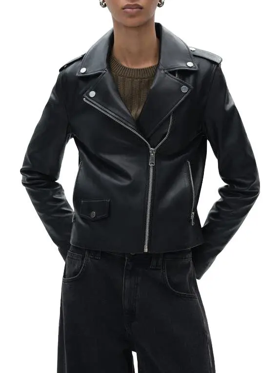 Mango Leather Biker Jacket - Black