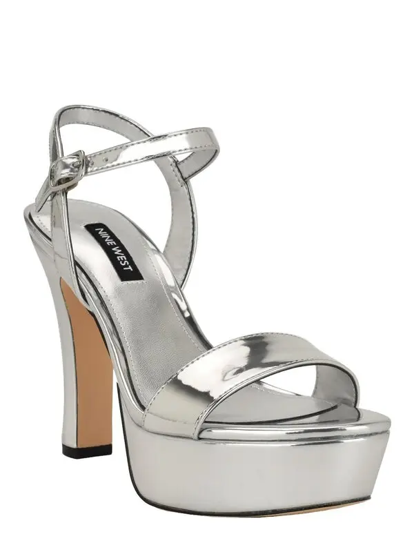 Nine West Solas Platform Sandals - Silver 040