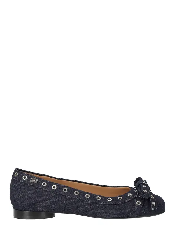 GANNI Denim Ballerina Flats With Bow Detailing - Blue