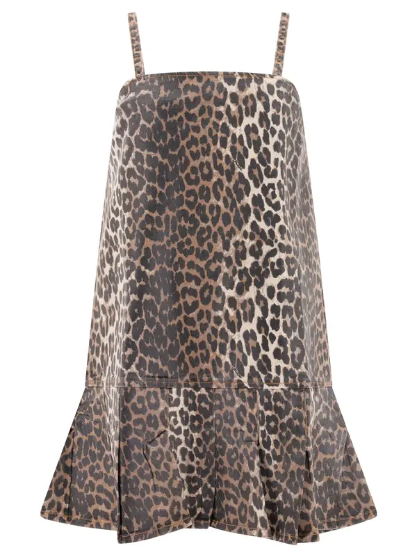 GANNI Leopard Print Lamé Dress - Brown