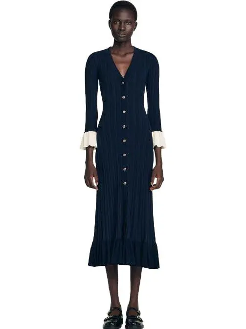 Sandro Knit Midi Dress - Navy Blue
