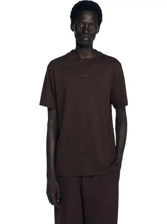 Sandro Cotton T-shirt With Logo - Chocolate