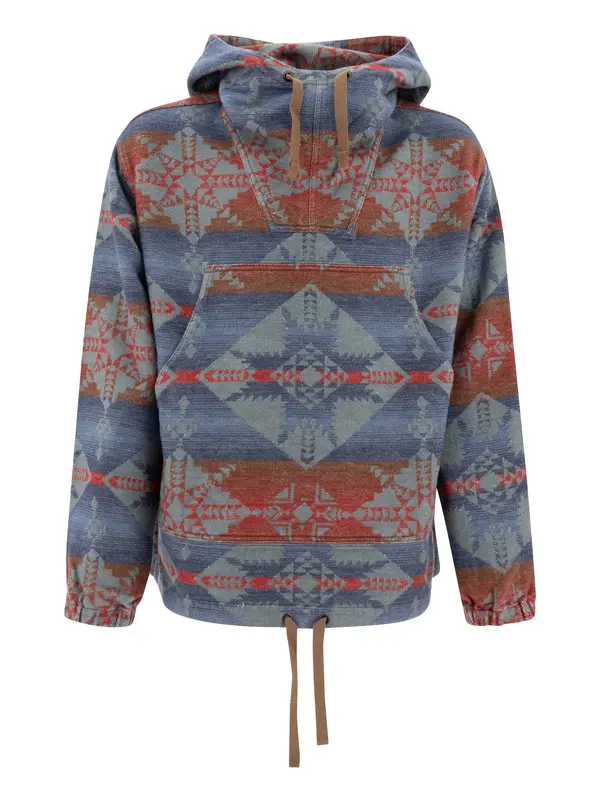 BEAMS Mil Smock Jacquard Shaggy Hoodie - Blue
