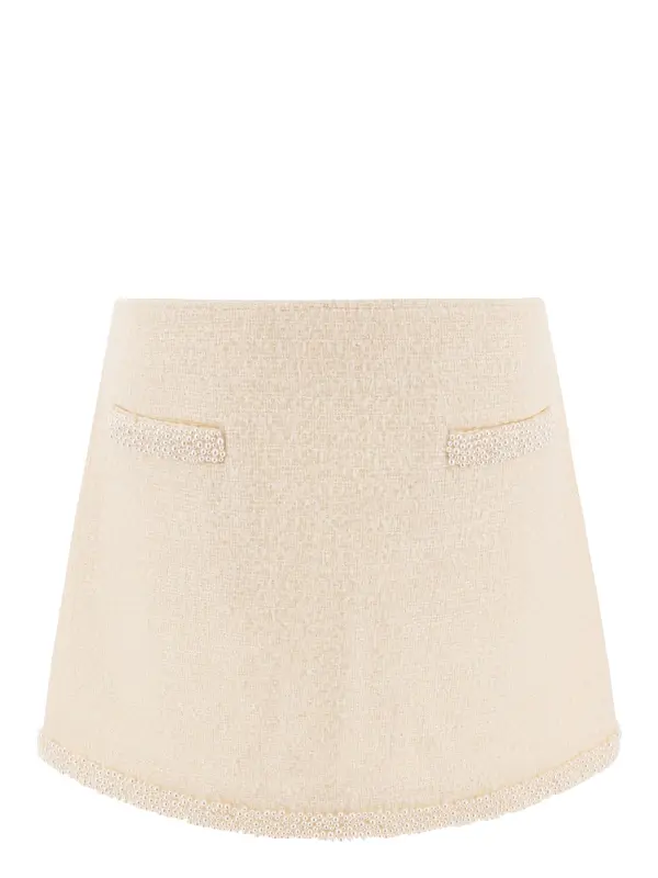 SELF-PORTRAIT Beaded Bouclé Miniskirt - Beige