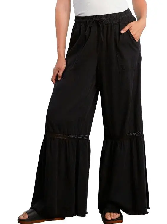 BILLY T Drawstring Waist Tiered Denim Pants - Black Lake