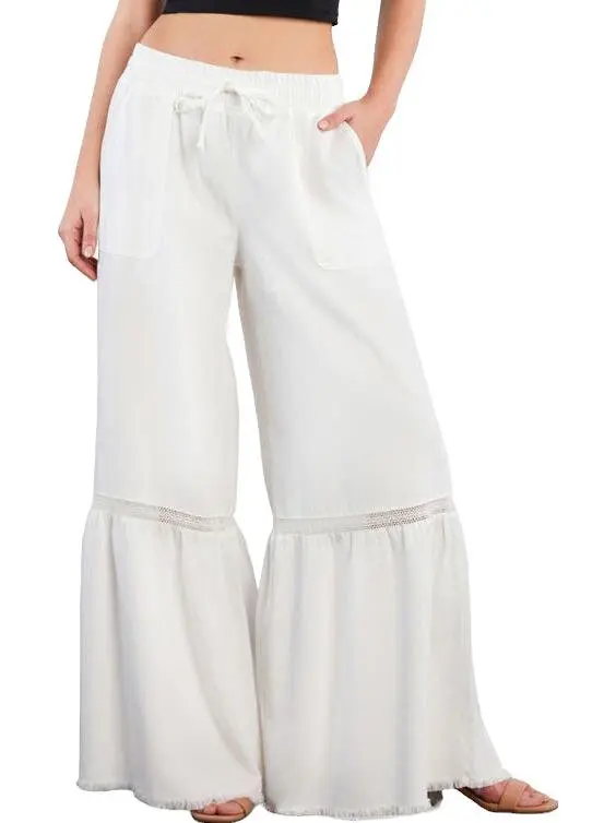 BILLY T Drawstring Waist Tiered Denim Pants - Bright White