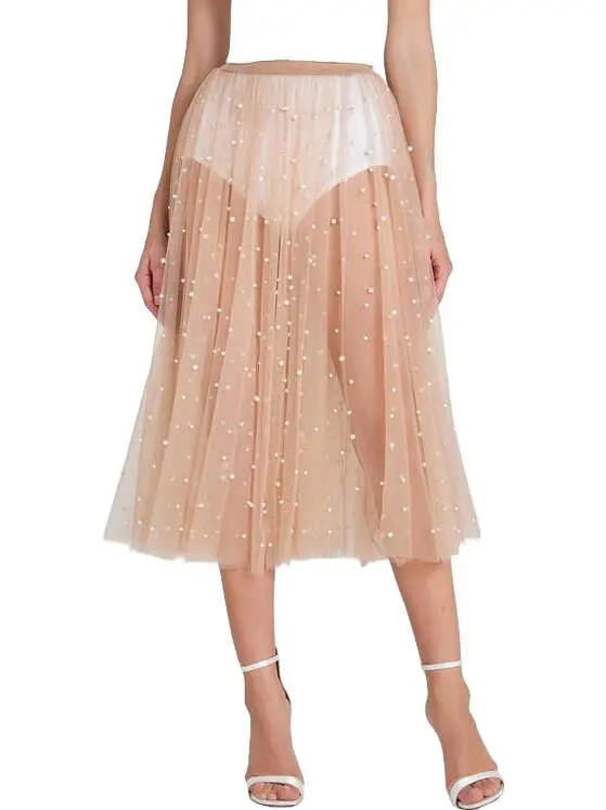 NADINE MERABI Blake Embellished Midi Skirt - White