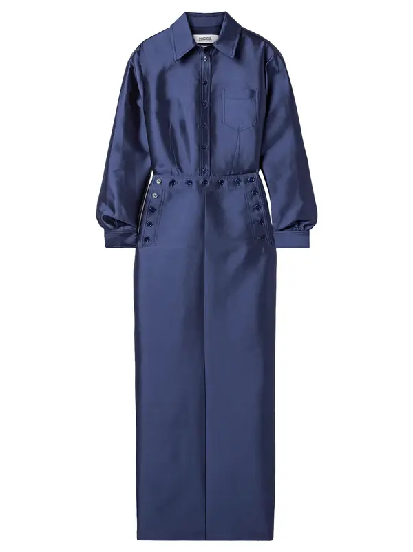 Christopher John Rogers Sailor Silk And Wool-blend Duchesse-satin Maxi Dress - Blue