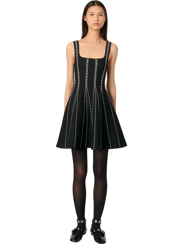 Maje Polyester Jacquard Knit Mini Dress - Black/ecru