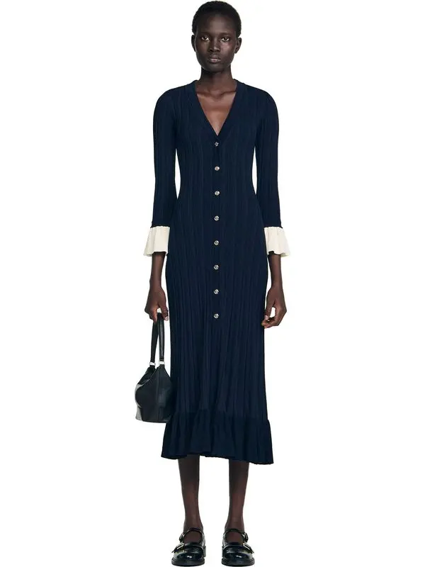Sandro Knit Midi Dress - Navy Blue