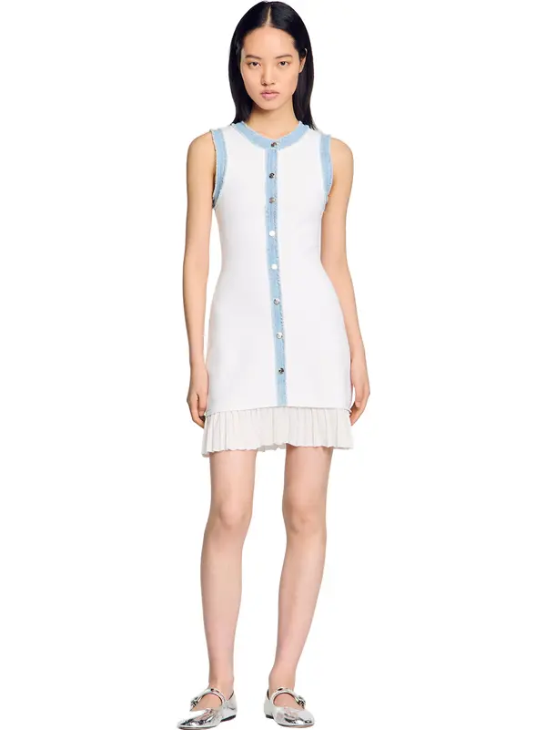 Sandro Sleeveless Knit Mini Dress With Ruffle Trim - Ecru