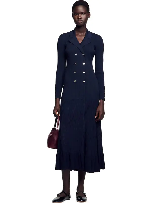 Sandro Pointelle Knit Maxi Dress - Navy Blue