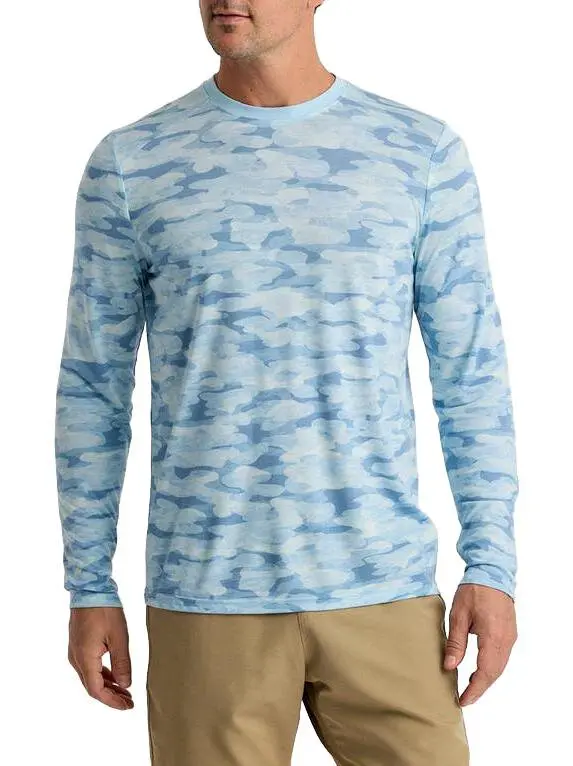 FREE FLY Lightweight Upf 20+ Long Sleeve T-shirt - Seasmoke Camo Surf Blue