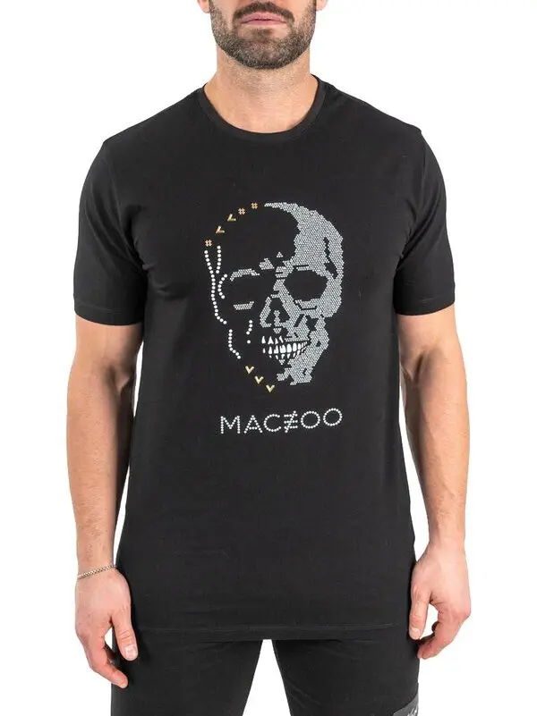 MACEOO Stone Skull Cotton Graphic T-shirt - Black