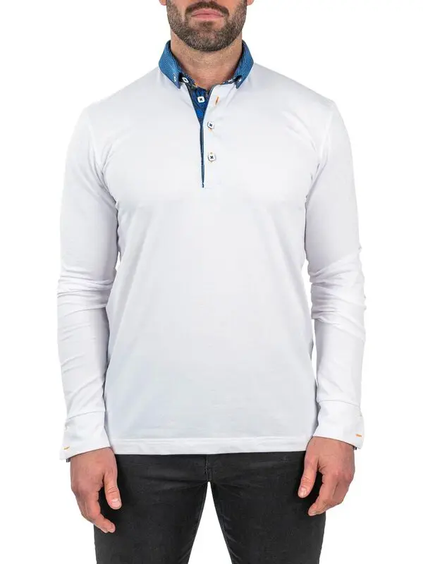 MACEOO Newton Brilliant Long Sleeve Cotton Polo - White