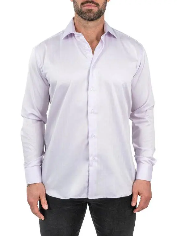 MACEOO Classic Sheer Lilac Cotton Herringbone Button-up Shirt - Purple