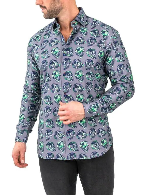 MACEOO Fibonacci Skullpatch Contemporary Fit Button-up Shirt - Grey