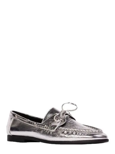 BLACK SUEDE STUDIO Davy Boat Shoe - Silver Crinkle