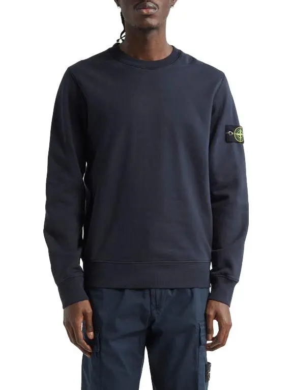 Stone Island Compass Logo Patch Fleece Sweatshirt - Navy Blue