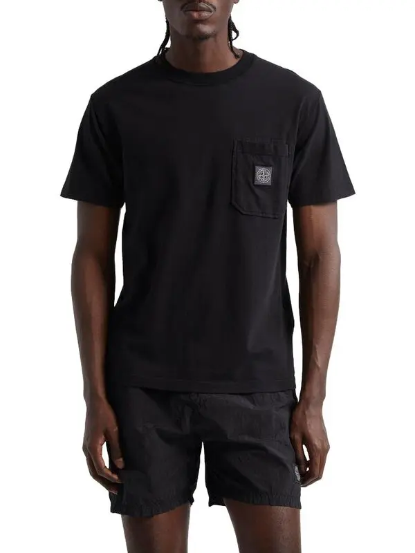 Stone Island Compass Logo Patch Organic Cotton Pocket T-shirt - Black