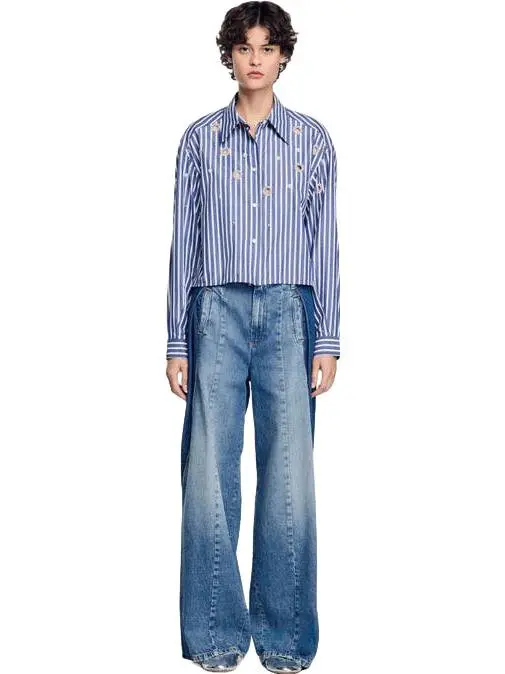 Sandro Beaded Striped Shirt - Blue