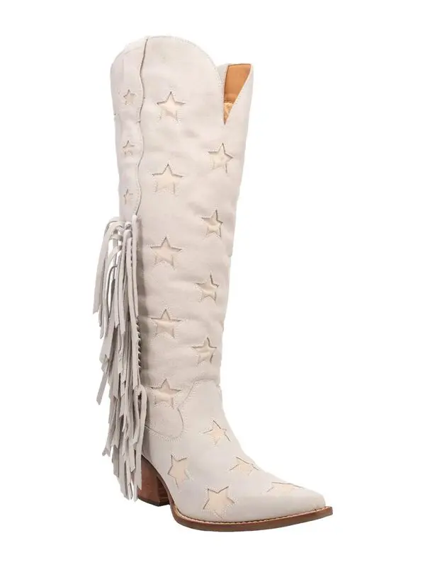 DINGO Super Star Knee High Western Boot - White