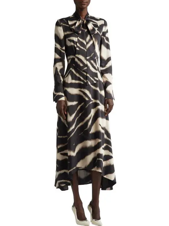 St. John Zebra Print Maxi Shirtdress - Pink Blush/ Black Multi