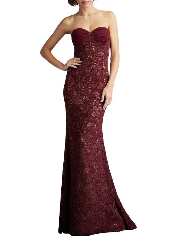 Tadashi Shoji Strapless Corded Lace Sheath Gown - Cinnamon