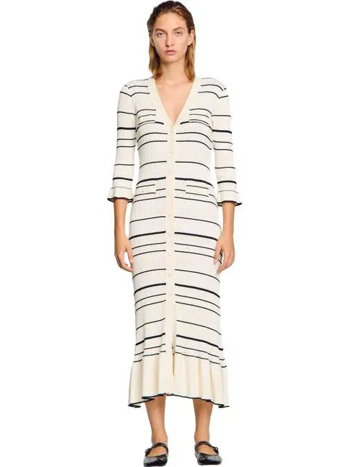 Sandro Striped Knit Maxi Dress - Ecru