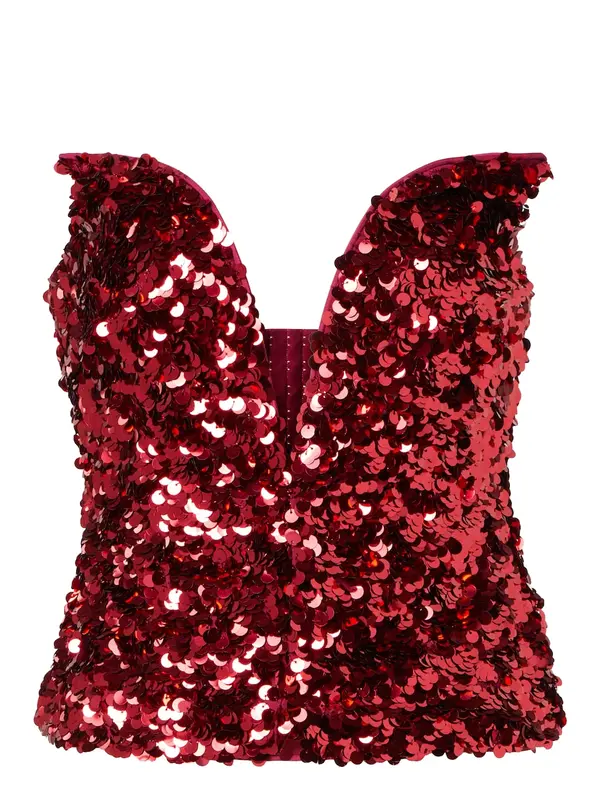 SELF-PORTRAIT Sequined Corset - Red