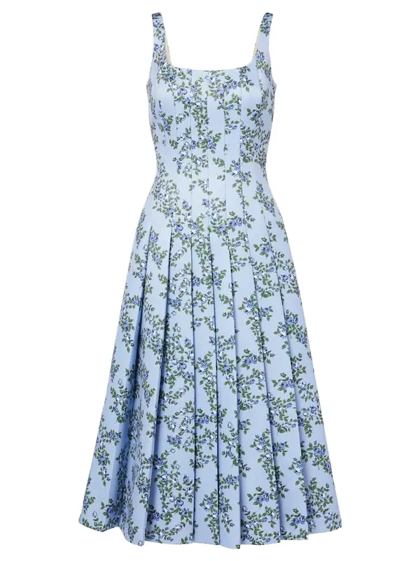 EMILIA WICKSTEAD Adele Floral Pleated Midi Dress - Blue