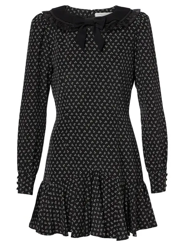 Alessandra Rich Floral Silk Minidress - Black