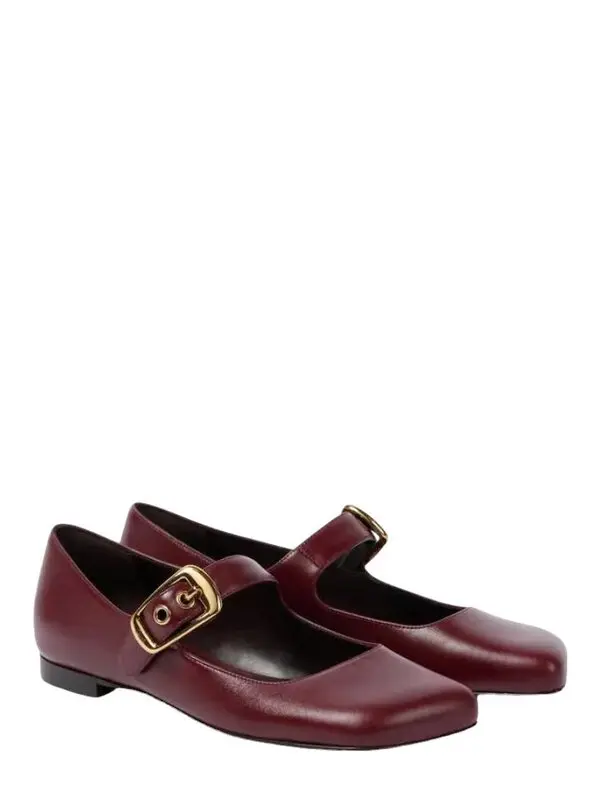 Chloé Polly Leather Mary Jane Flats - Burgundy