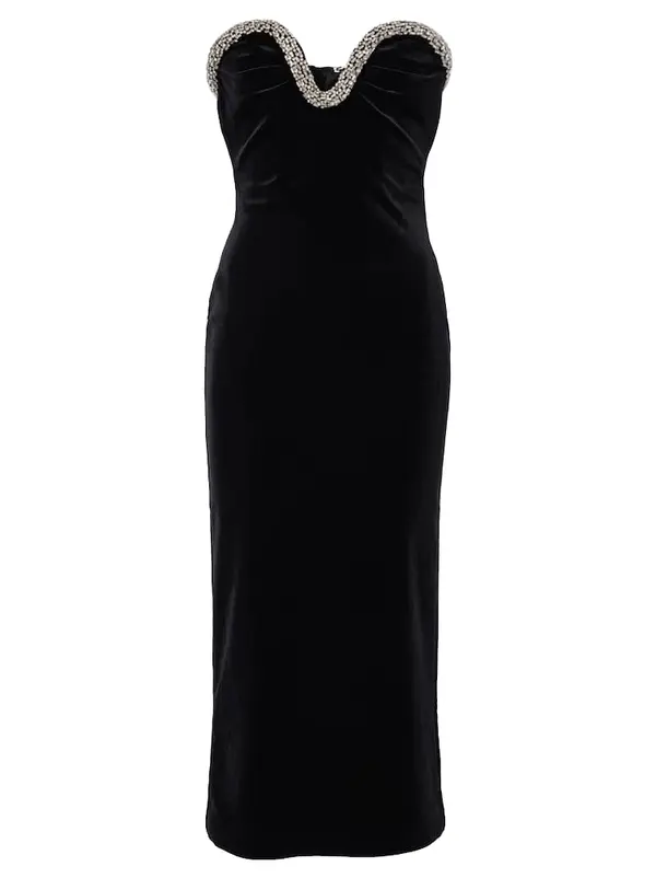 Roland Mouret Embellished Strapless Velvet Midi Dress - Black