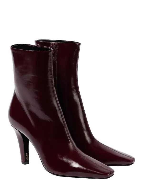 Saint Laurent Jill 95 Leather Ankle Boots - Burgundy