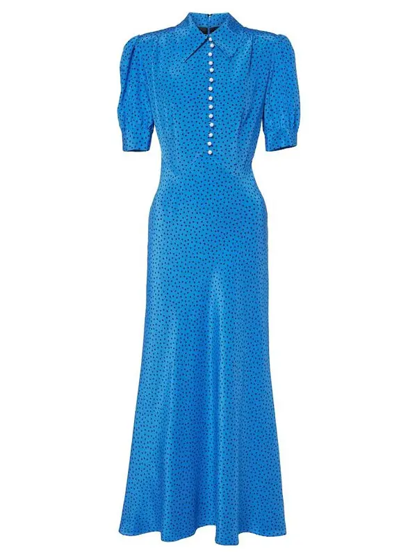 Alessandra Rich Polka-dot Silk Maxi Dress - Blue
