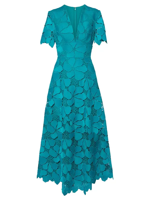 Elie Saab Broderie Anglaise Maxi Dress - Blue